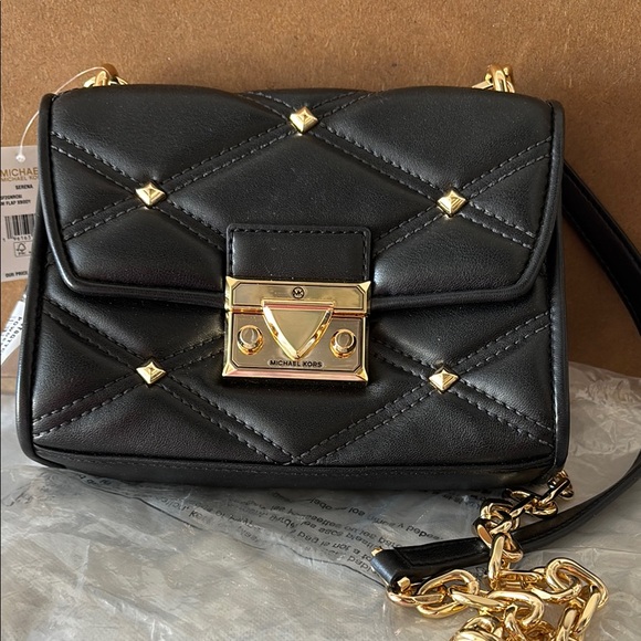Michael Kors | Bags | Nwt Michael Kors Serena Black And Gold Quilted ...